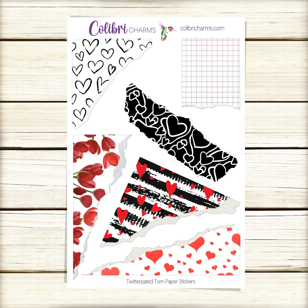 Twitterpated Torn Paper Stickers Valentine's Day Lovers Heart Planner ...