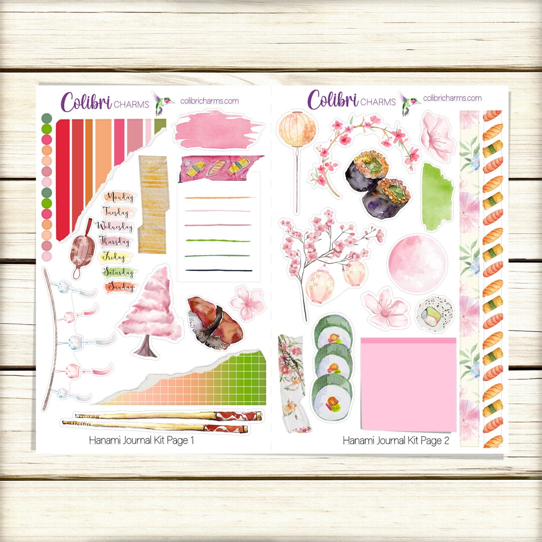 Hanami Journal Kit Sakura Planner Stickers Japanese Planner Theme Sushi ...