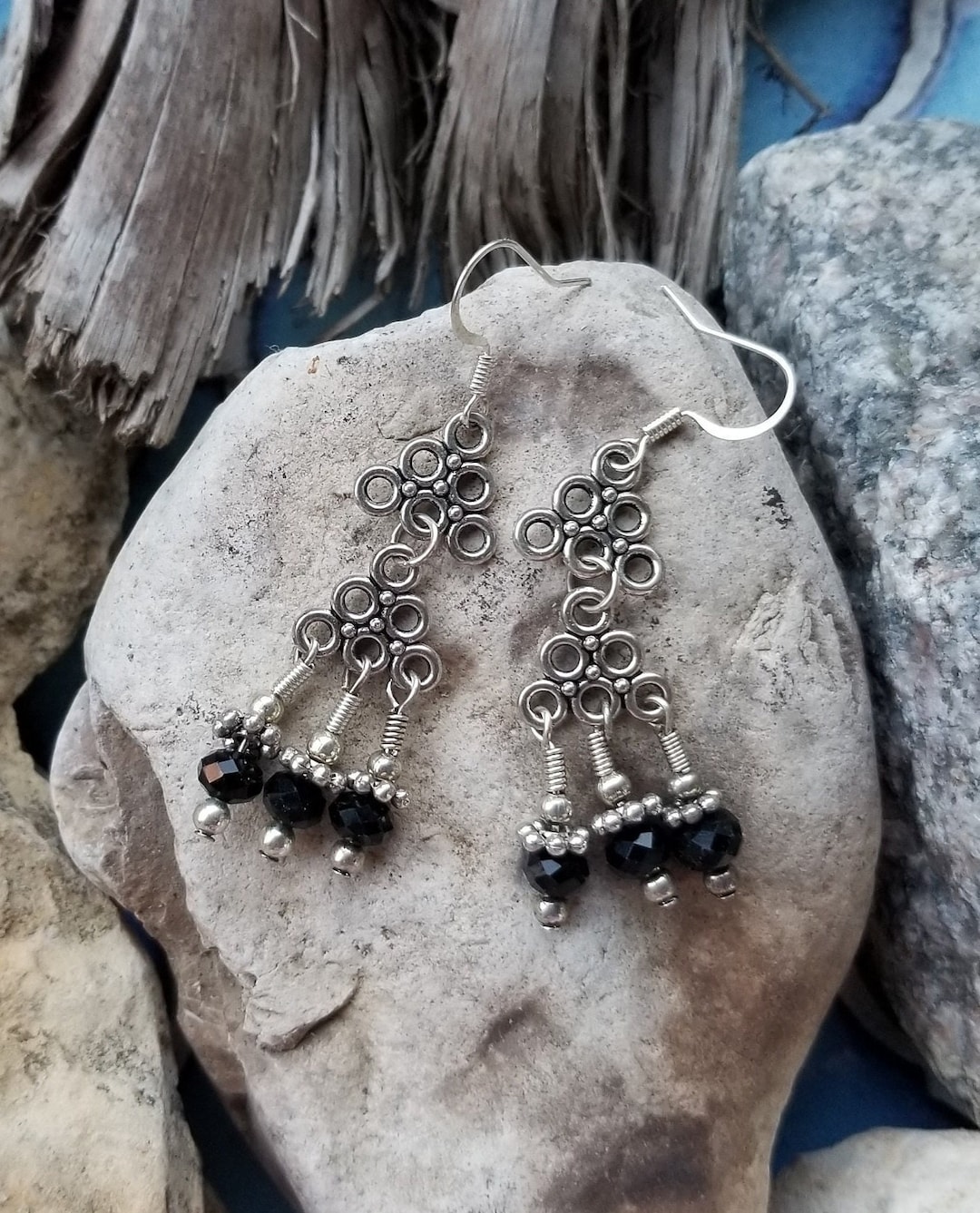 Double Stack Circles With Black Glass Crystals - Etsy