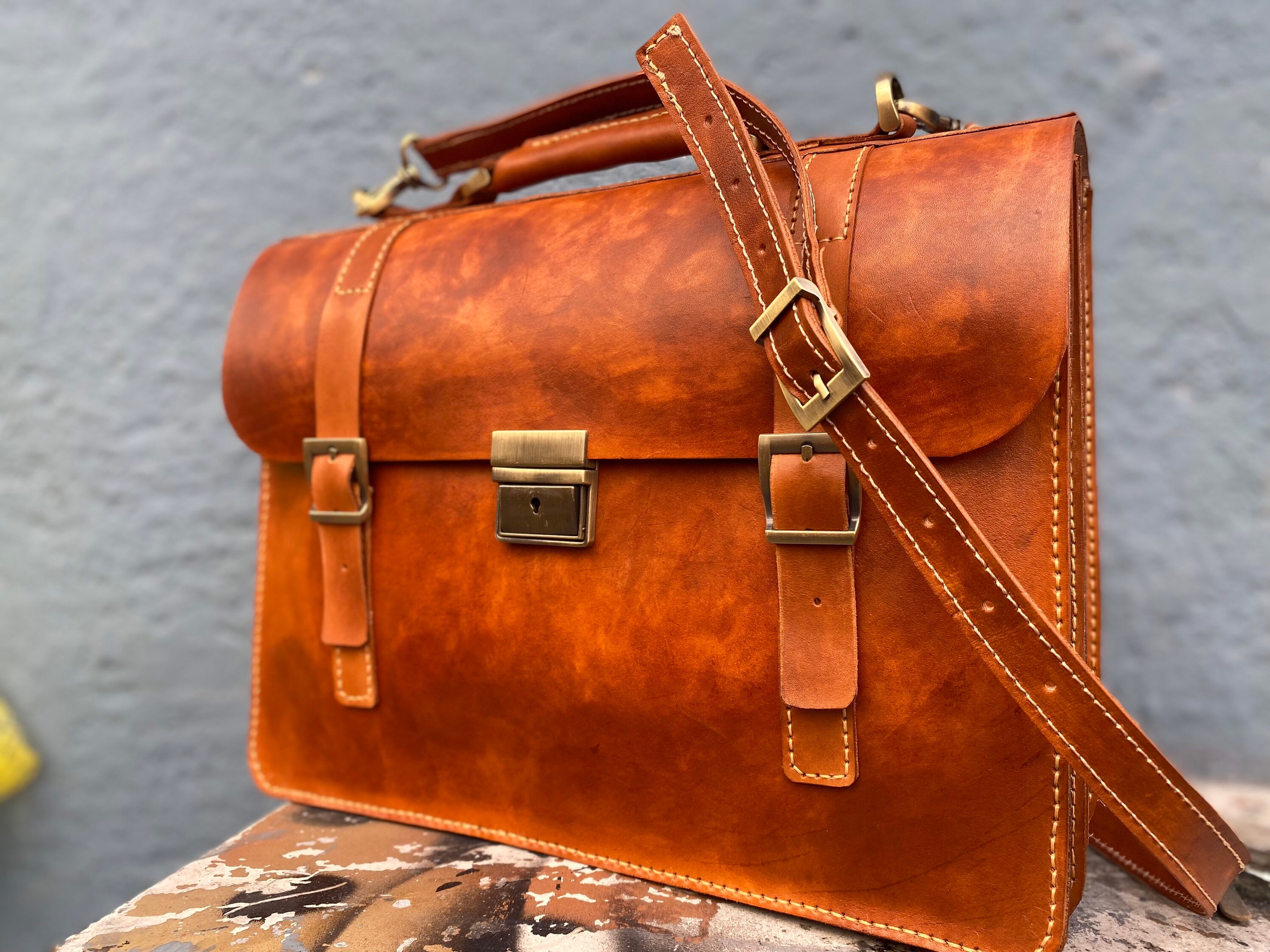 Veg-tan Triple Deck Mens Leather Briefcase in Full Grain | Etsy