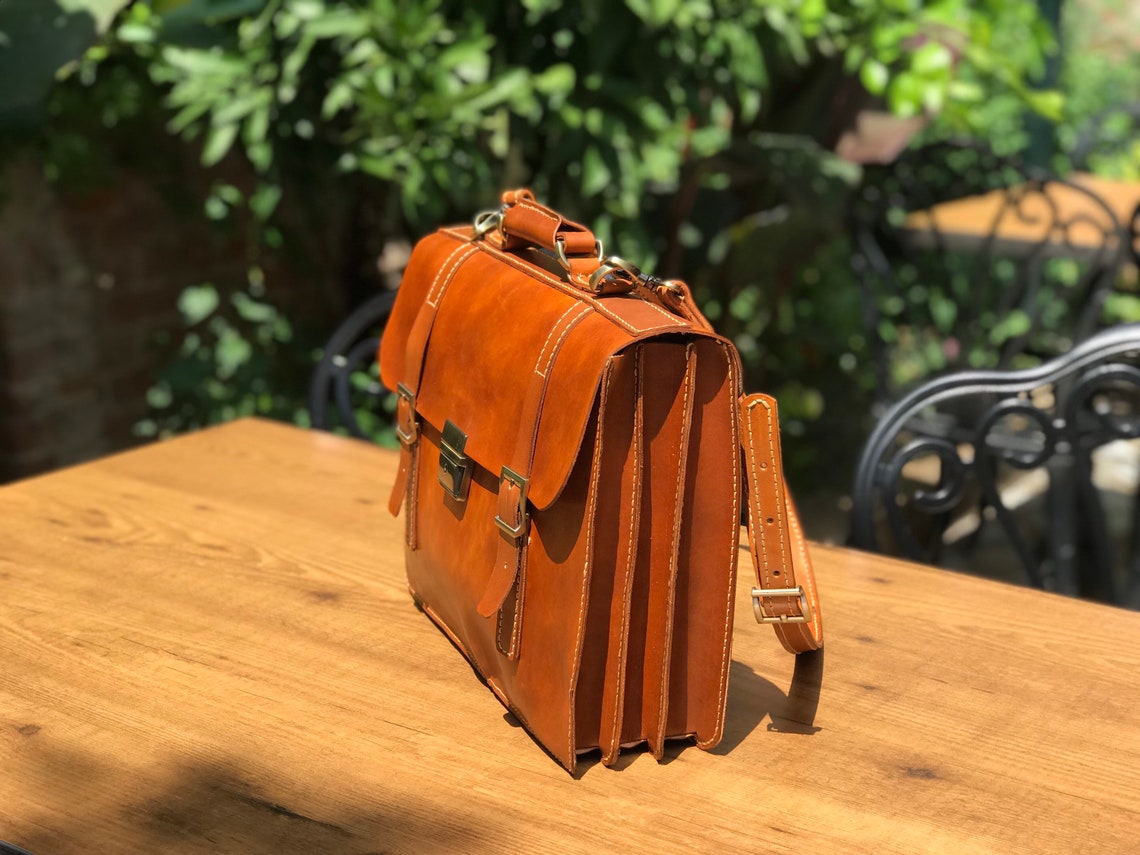 Veg-tan Triple Deck Mens Leather Briefcase in Full Grain | Etsy