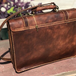 Veg-tan Triple Deck Mens Leather Briefcase in Full Grain Leather ...