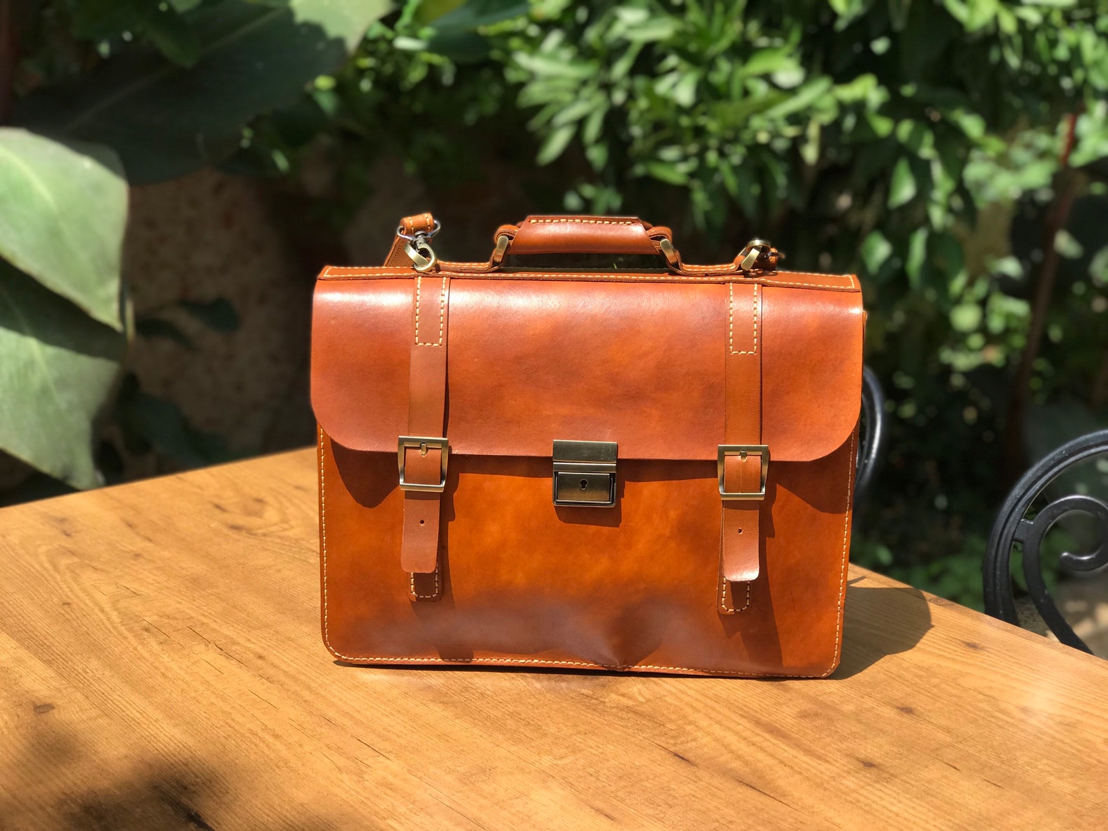 Veg-tan Triple Deck Mens Leather Briefcase in Full Grain | Etsy