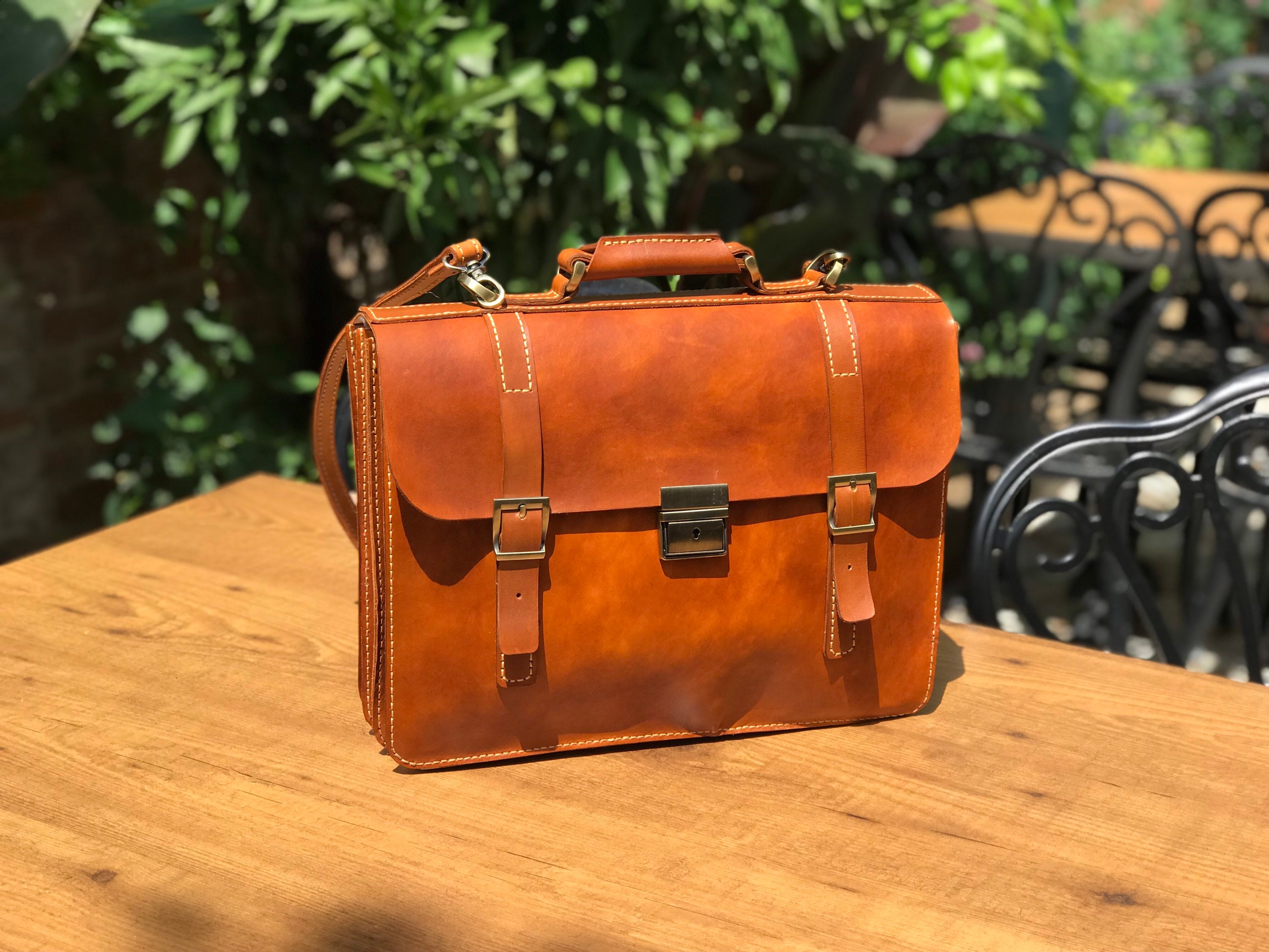 Veg-tan Triple Deck Mens Leather Briefcase in Full Grain | Etsy