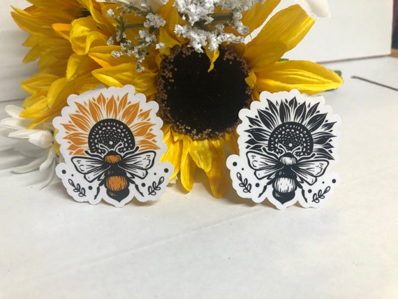 Beautiful Floral Bee Sticker Bee Decal Flowers Frosted | Etsy