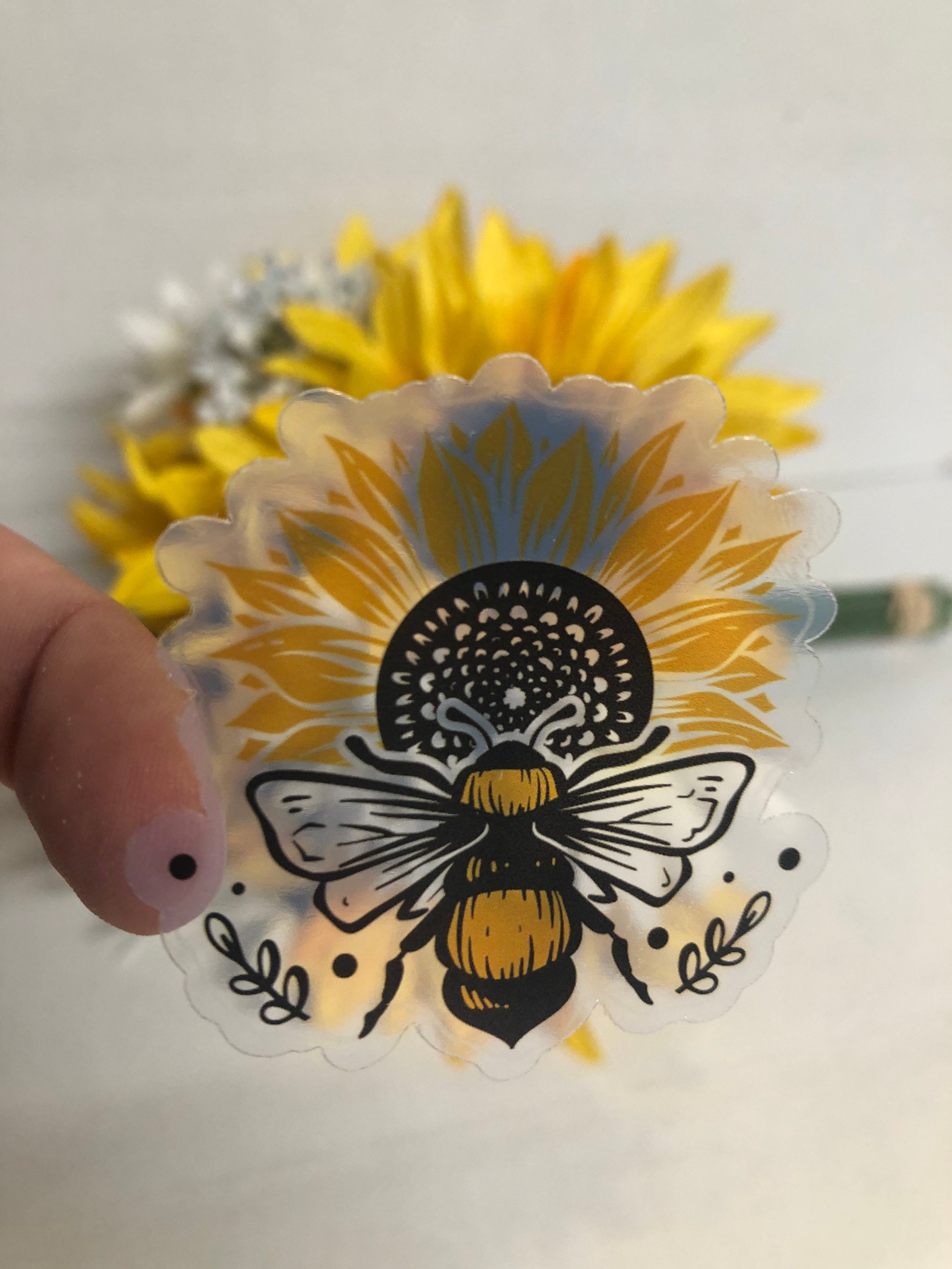 Beautiful Floral Bee Sticker Bee Decal Flowers Frosted | Etsy
