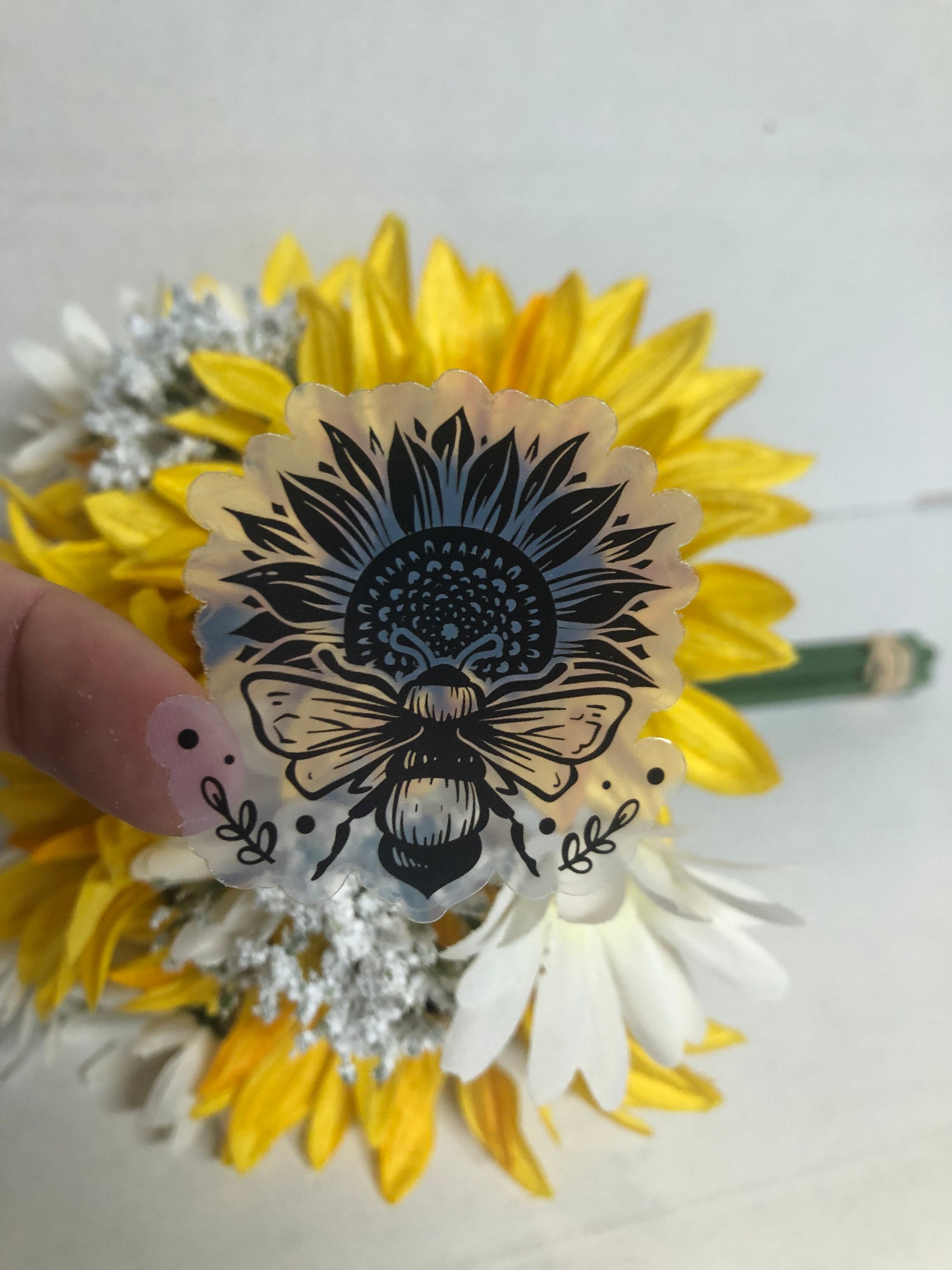 Beautiful Floral Bee Sticker Bee Decal Flowers Frosted | Etsy