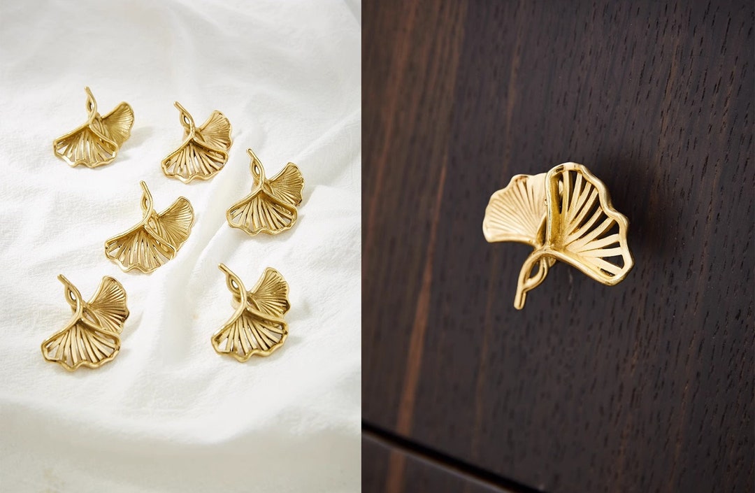 Brass Ginkgo Biloba Knobs,golden Knobs,leaves Pulls,modern Wardrobe Pull,cabinet Knob Pulls ...