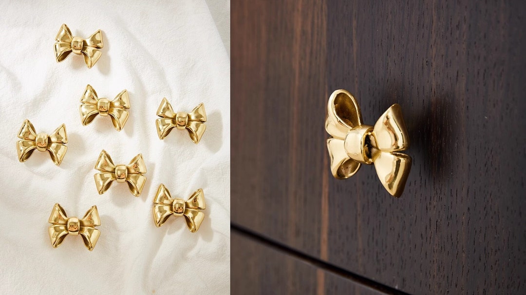 Brass Bow Knobs,solid Bow Knobs,bow Knot Cabinet Pulls, Brushed Drawer ...