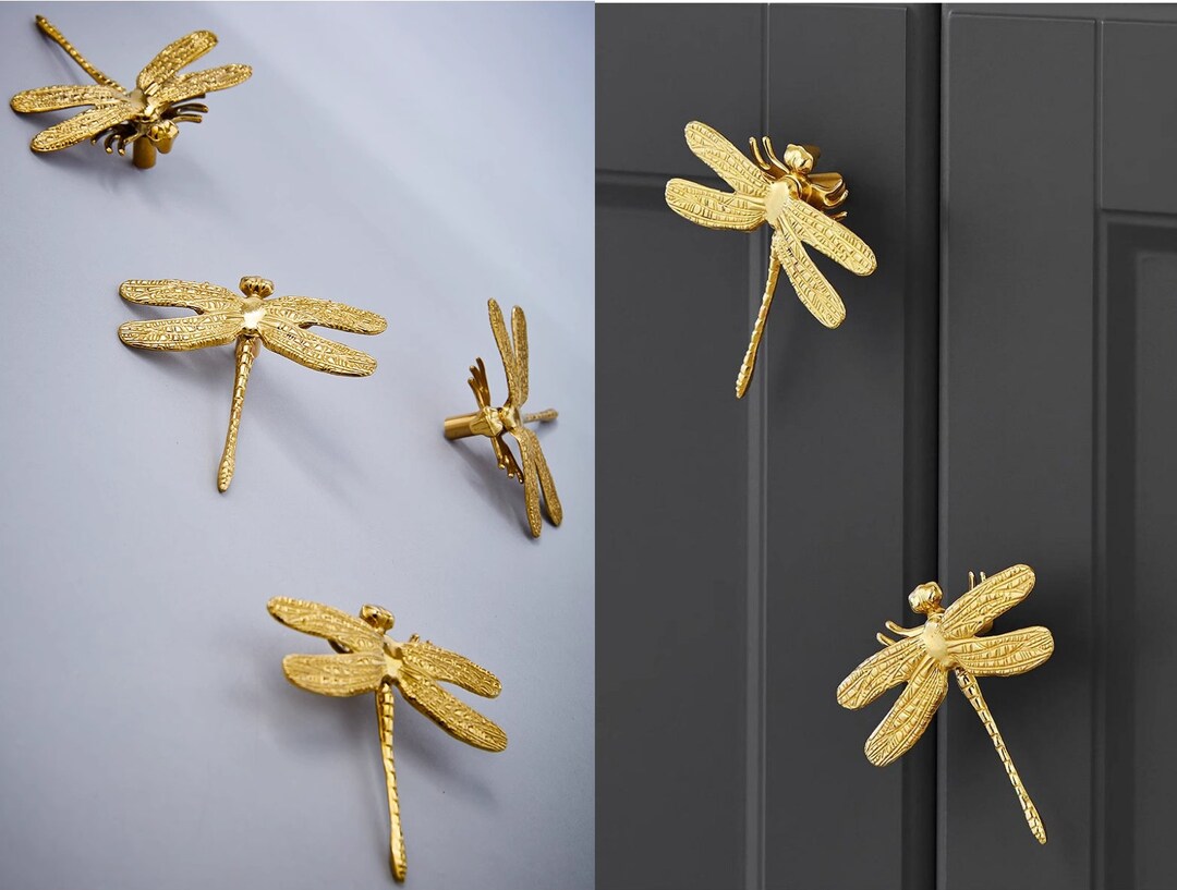 Dragonfly Brass Knobs and Pulls/ Drawer Knobs/cabinet Pulls/wardrobe Pull/ Brass Door Handle ...