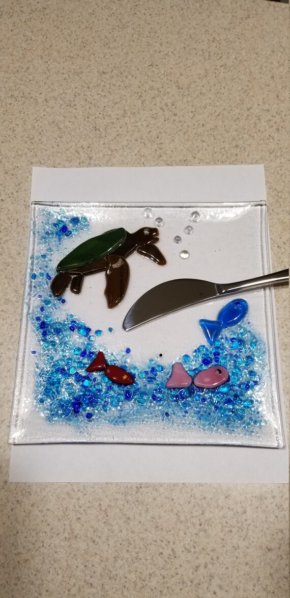 Fused glass cheese plate of sea turtle | Etsy
