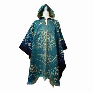 Tree of Life and Sun Warm Mens Alpaca Wool Poncho Hoodie | Hooded Cape ...