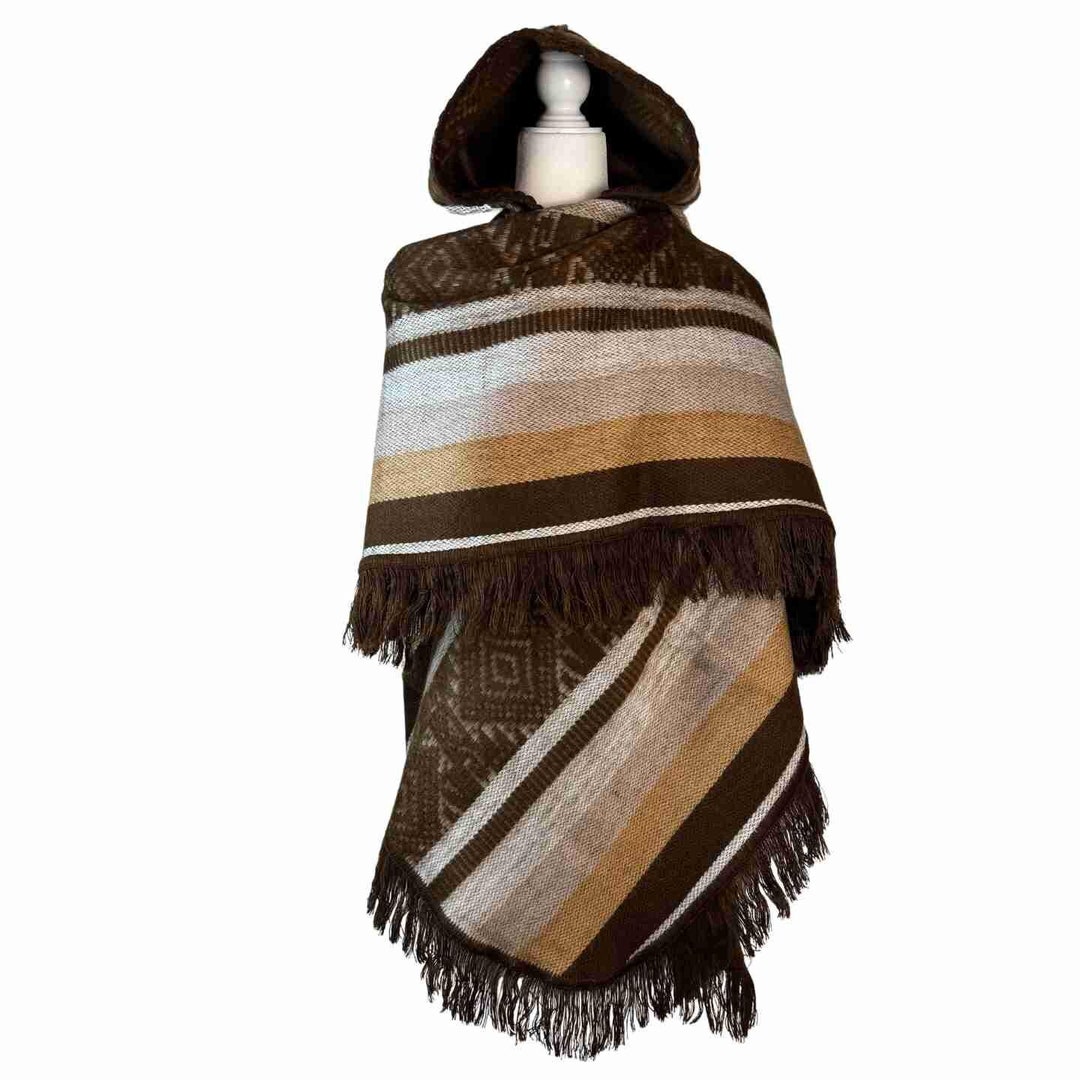 Tan Brown Open Front Hooded Poncho for Women and Men, Windproof Warm ...