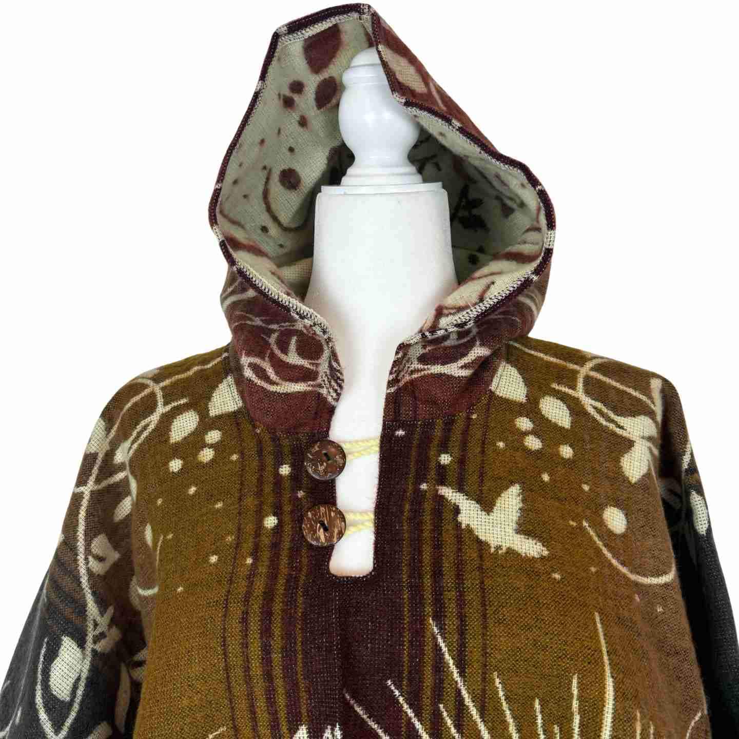 Tree of Life and Sun Warm Mens Alpaca Wool Poncho Hoodie | Hooded Cape ...