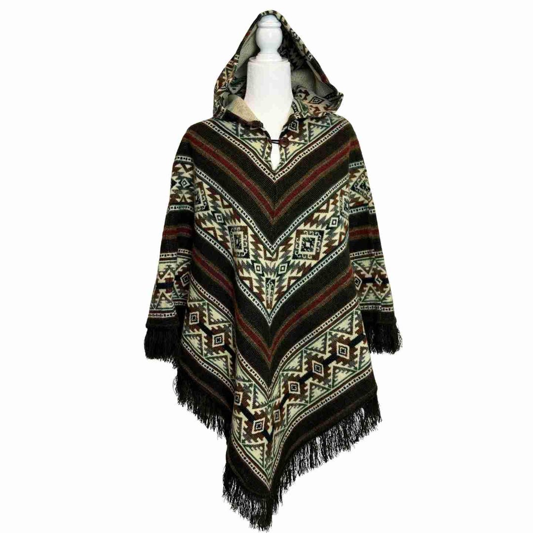 V Shaped Alpaca Wool Poncho for Women and Men, Southwestern Boho Poncho ...