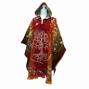 Tree of Life and Sun Warm Mens Alpaca Wool Poncho Hoodie | Hooded Cape ...