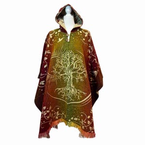 Tree of Life and Sun Warm Mens Alpaca Wool Poncho Hoodie | Hooded Cape ...
