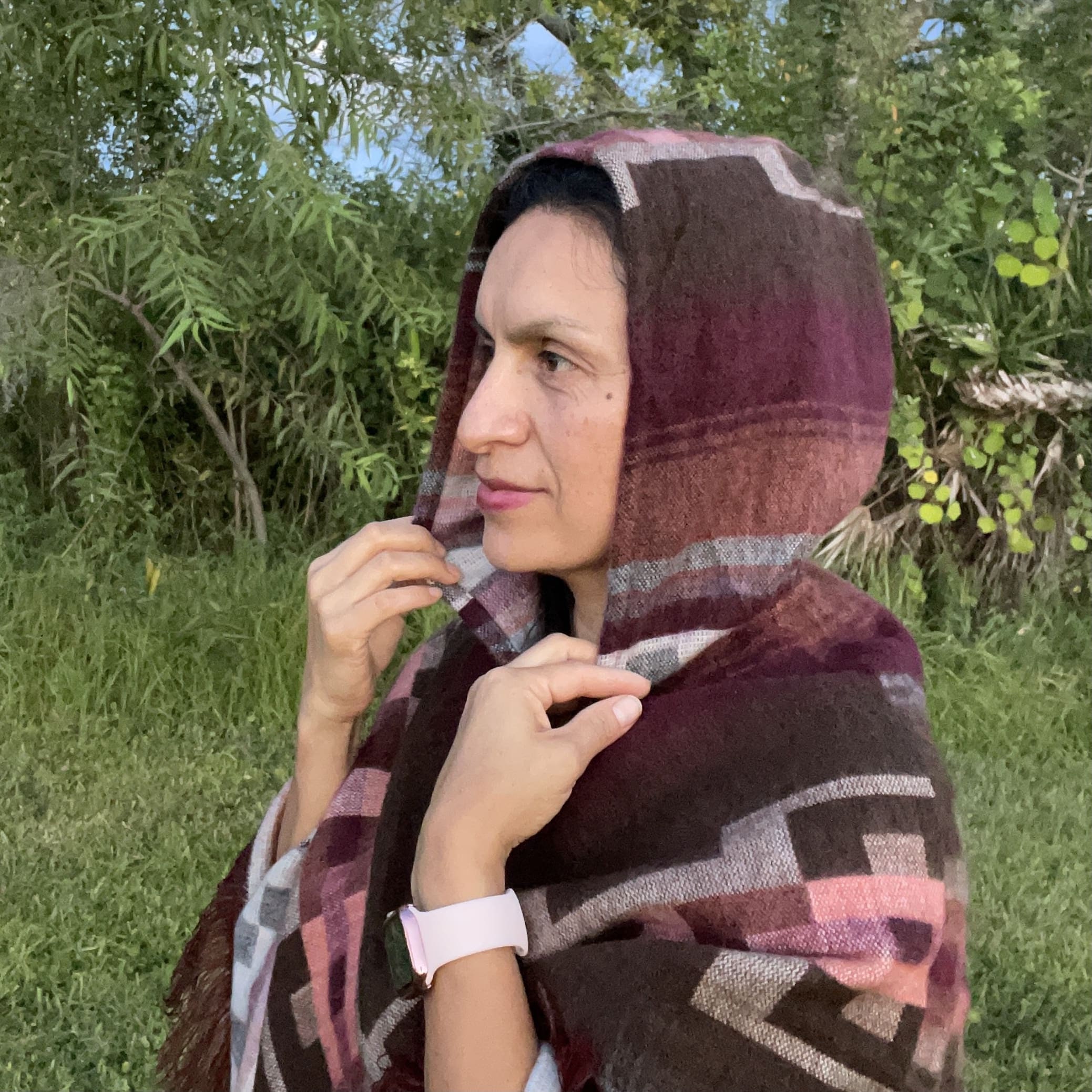 V-shaped Style Hooded Poncho With Fringes, (brown Maroon) Unisex Cape ...