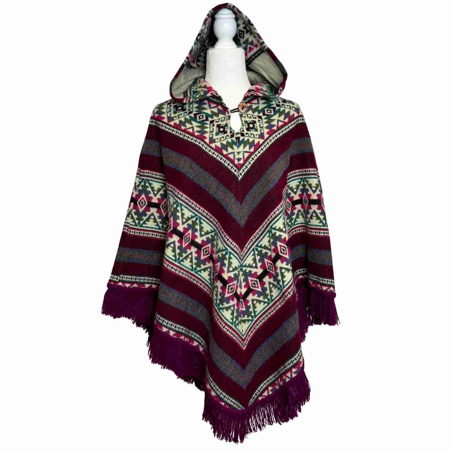 V Shaped Alpaca Wool Poncho for Women and Men, Southwestern Boho Poncho ...