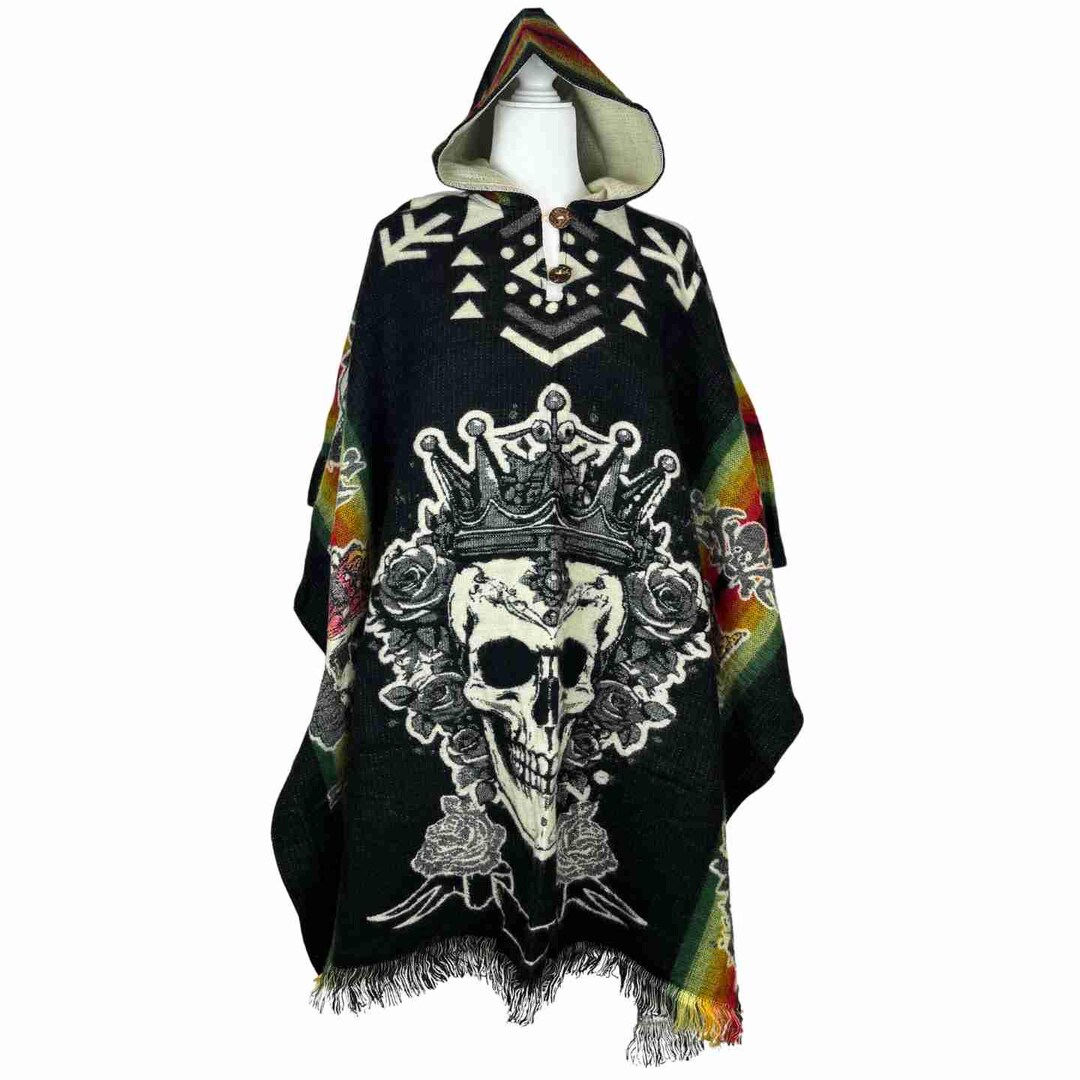 Alpaca Wool Poncho (skeleton King Skull) Black - Brown - Teal Warm Cozy ...