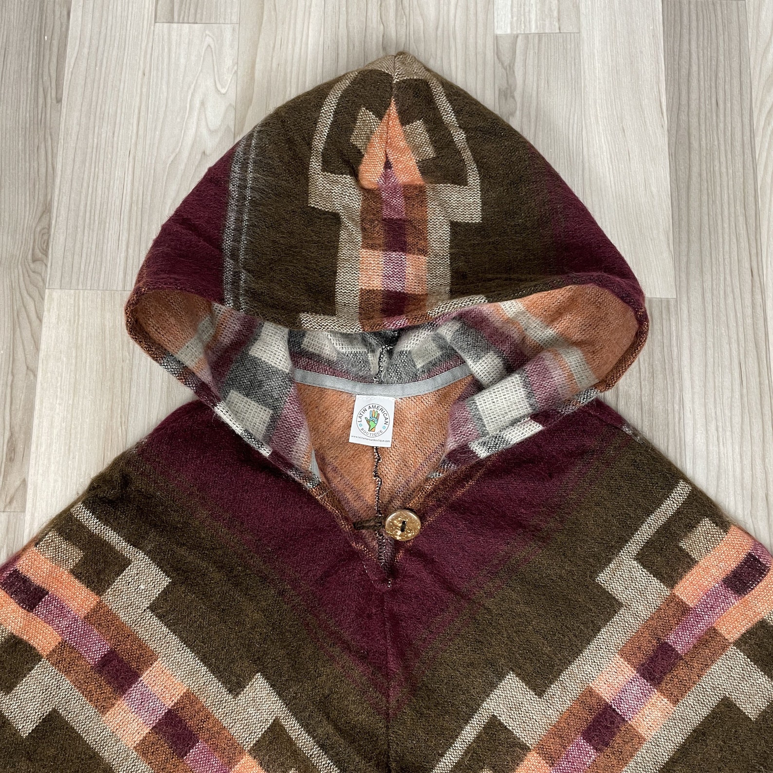 V-shaped Style Hooded Poncho With Fringes, (brown Maroon) Unisex Cape ...