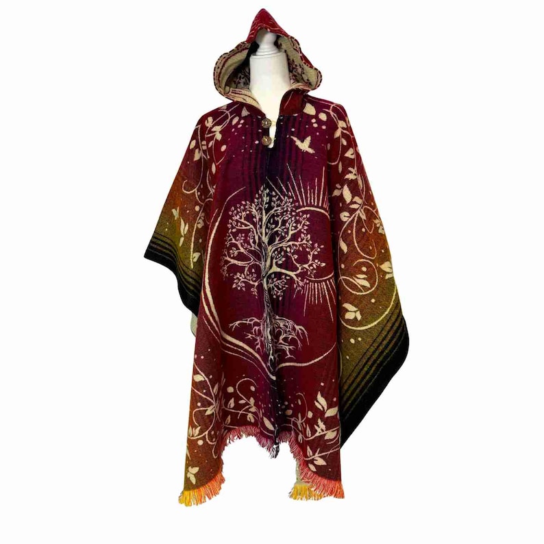 Alpaca Wool Poncho, Tree of Life Sun Design, Unisex Cape, Boho Festival ...