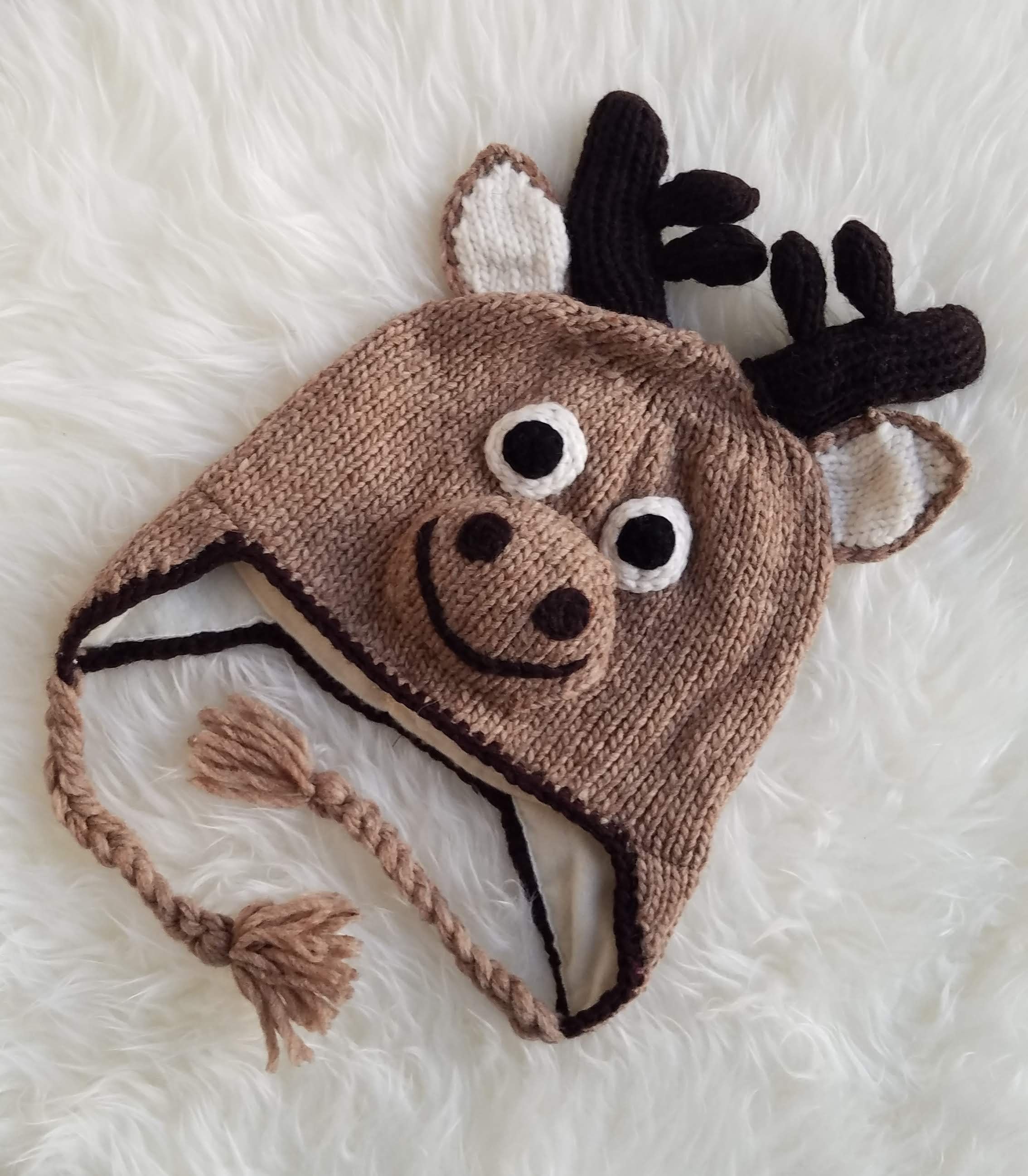 Moose Hat | Knitted Beanie Hat With Earflaps | Animal Beanie Hat | Wool ...