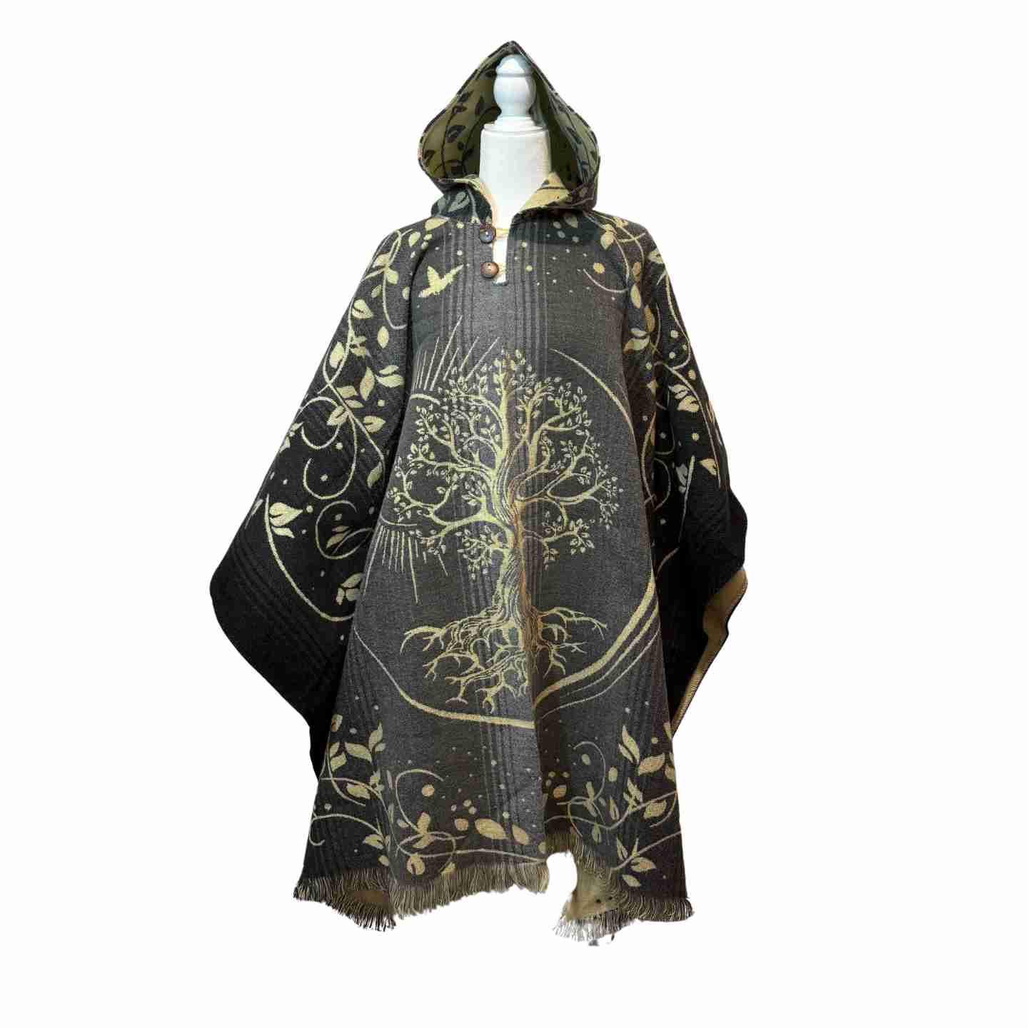 Tree of Life and Sun Warm Mens Alpaca Wool Poncho Hoodie | Hooded Cape ...
