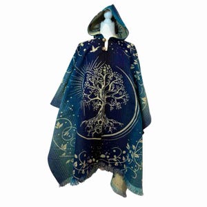 Tree of Life and Sun Warm Mens Alpaca Wool Poncho Hoodie | Hooded Cape ...