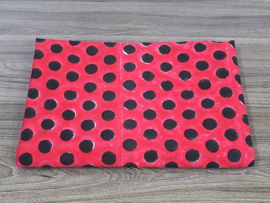 Red Black Polka Dot Block Printed Fabric, Lightweight Dress Making ...