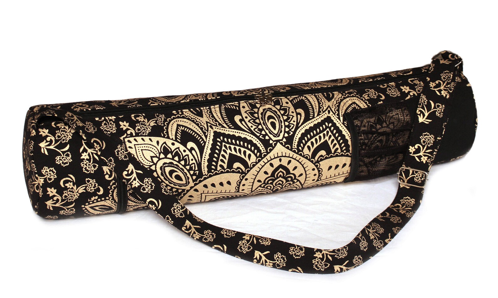 Indian Mandala Handmade Cotton Black Gold Yoga Mat Bag Carry - Etsy