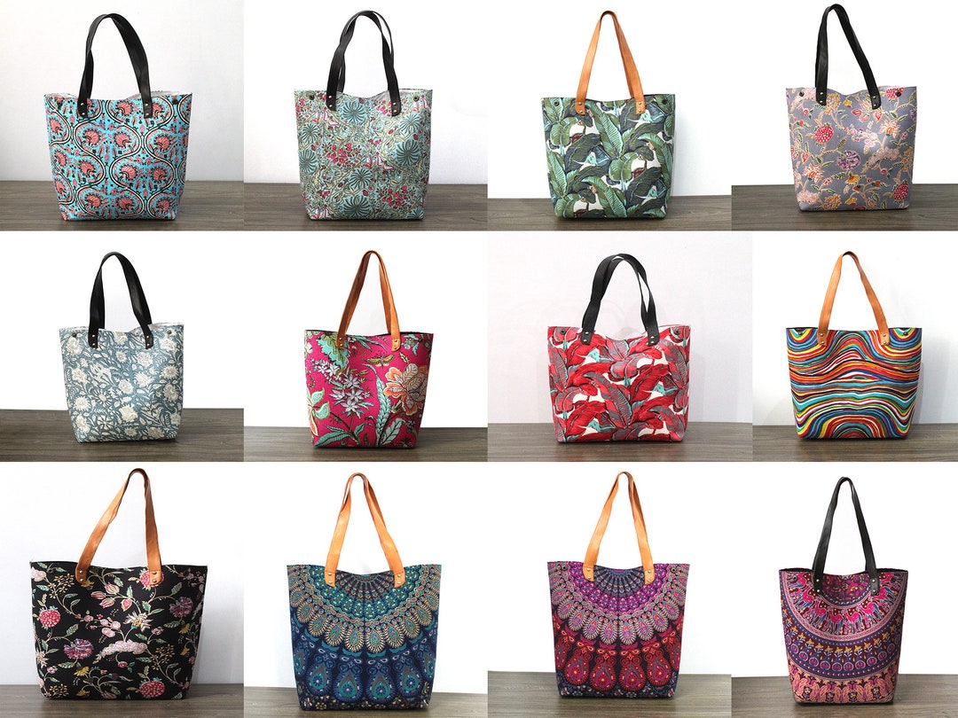 Indian Handbag, Floral Print Handmade Cotton Carry Bag Hippie Bag Beach ...