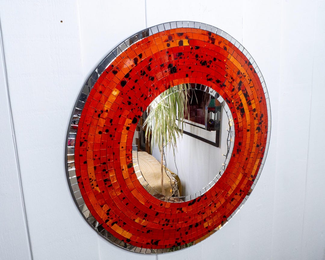 Mosaic Terracotta Round Wall Mirror: Bohemian Bali Decor - Etsy