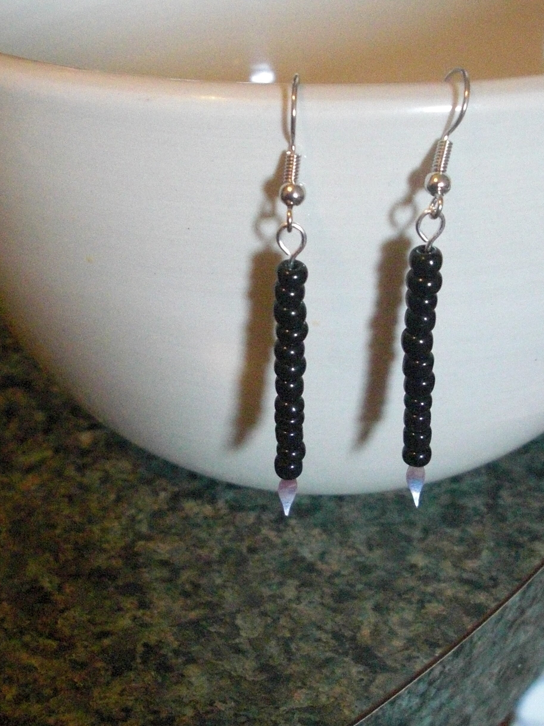 Black Bead Straight Dangle Earrings - Etsy