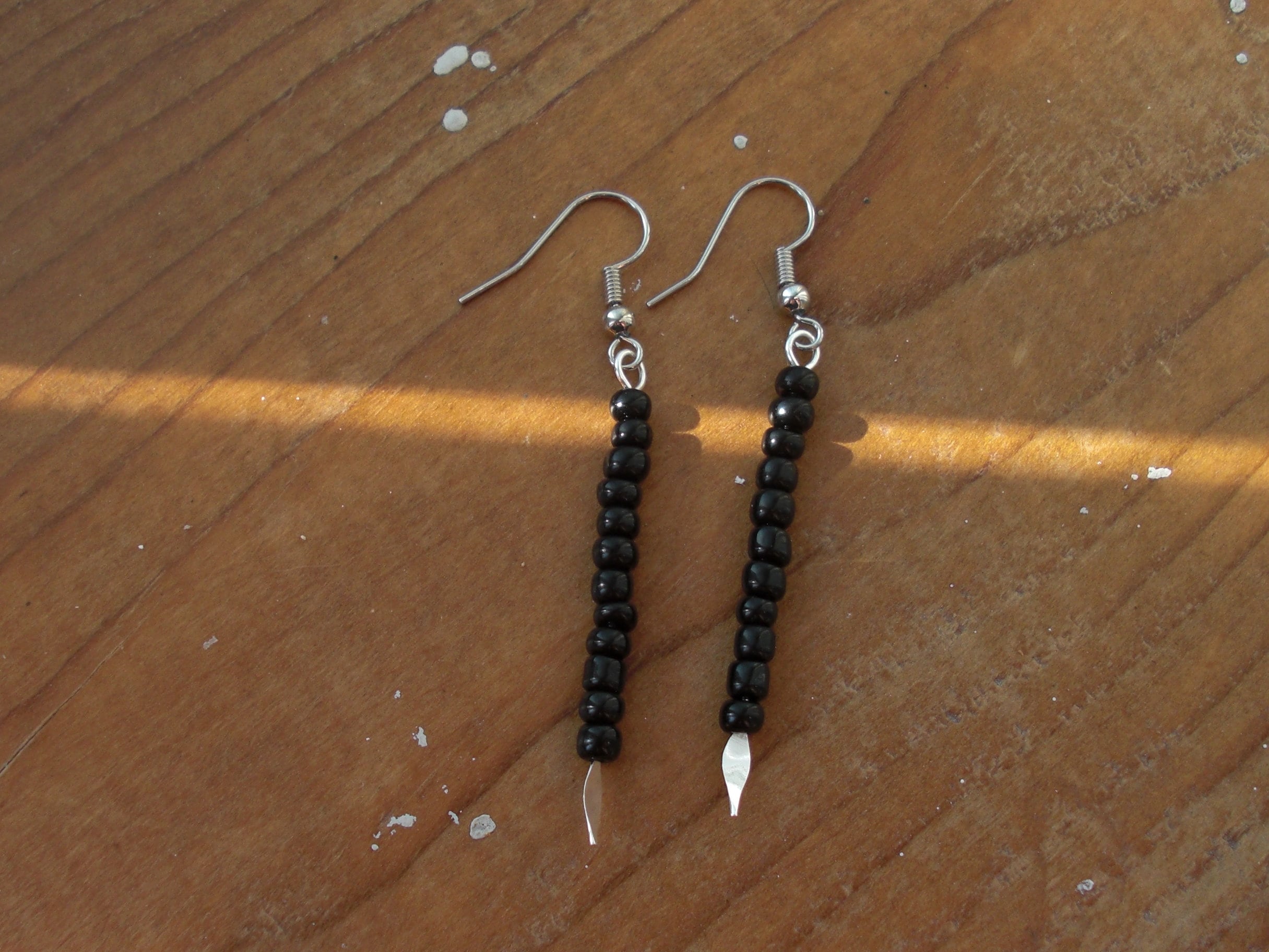 Black Bead Straight Dangle Earrings - Etsy