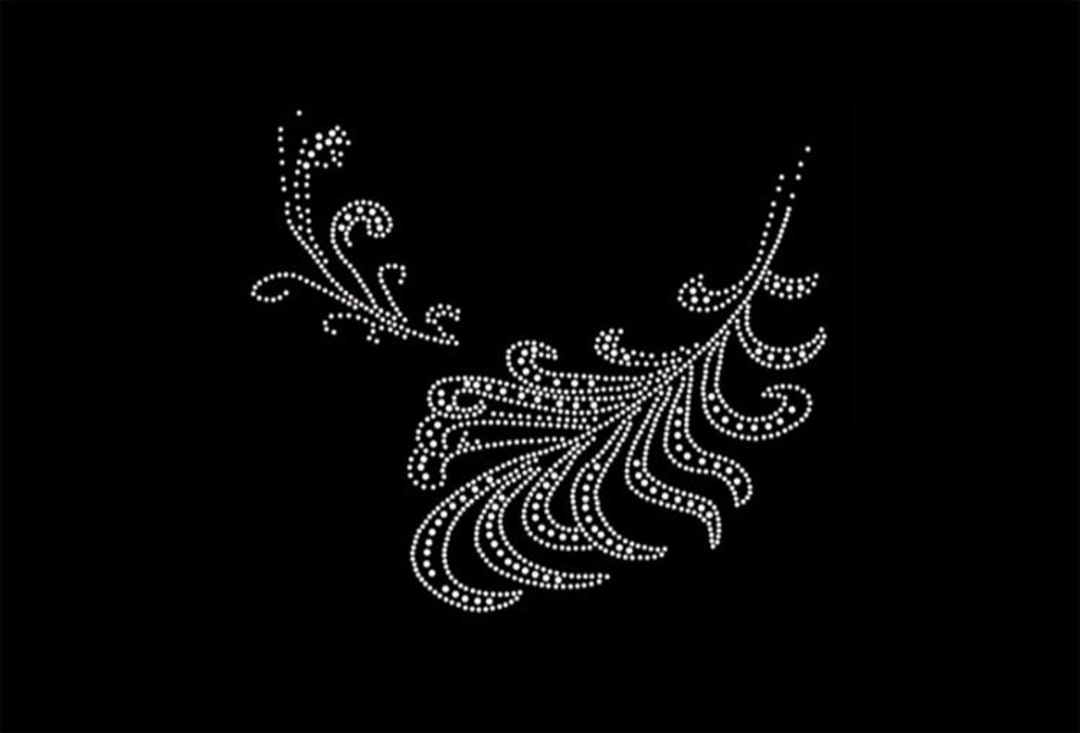 Feather Rhinestone Transfer Bling Hot Fix Iron on Patch Motif Design ...