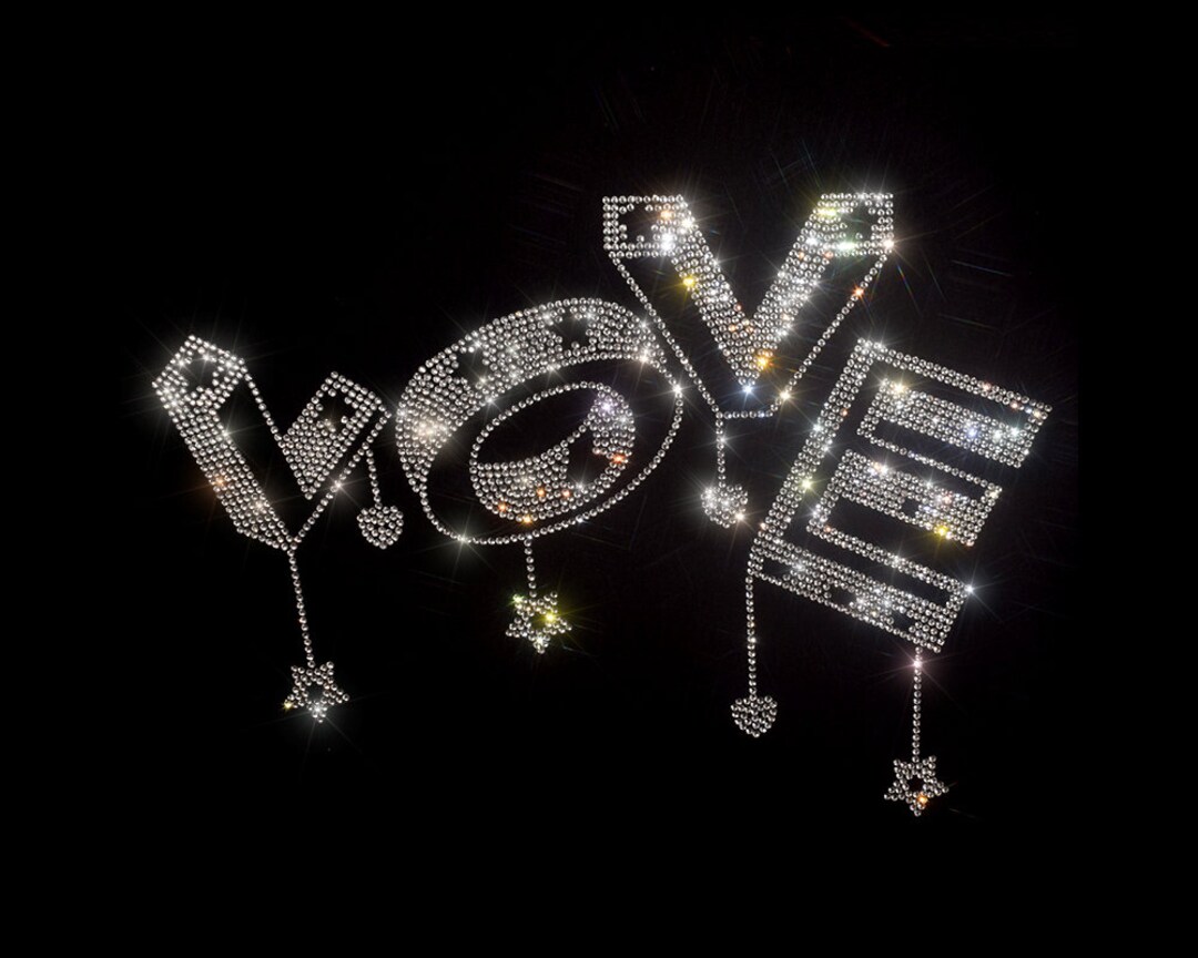 Love Rhinestone Transfer Bling Hot Fix Iron on Patch Motif Design ...