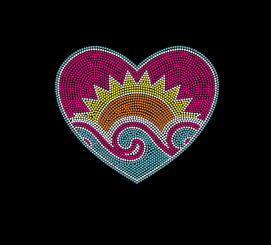 Heart Crystal Rhinestone Transfer Bling Hot Fix Iron on Patch Motif ...