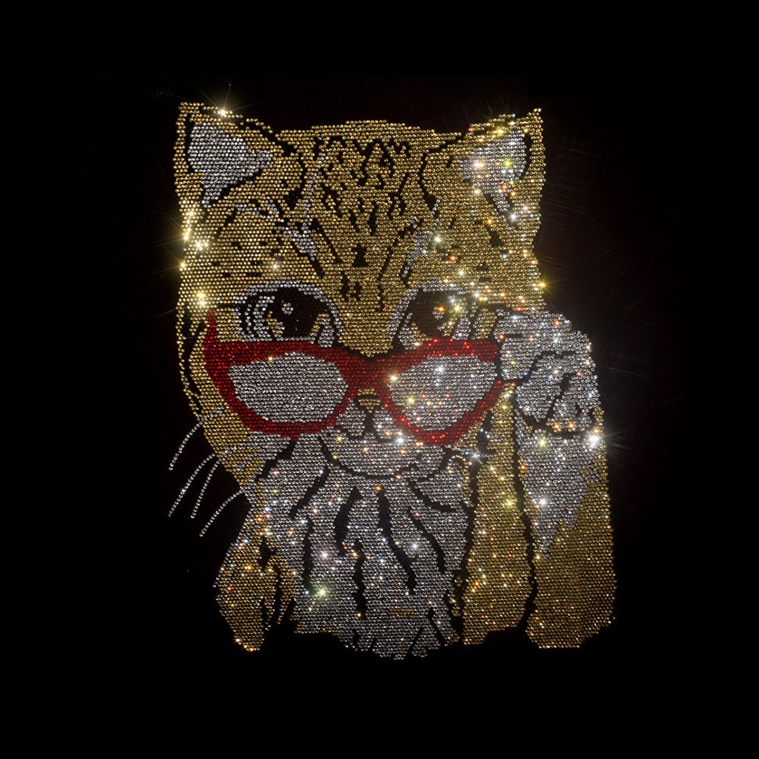Cat Rhinestone Transfer Bling Hot Fix Iron on Patch Motif Design ...
