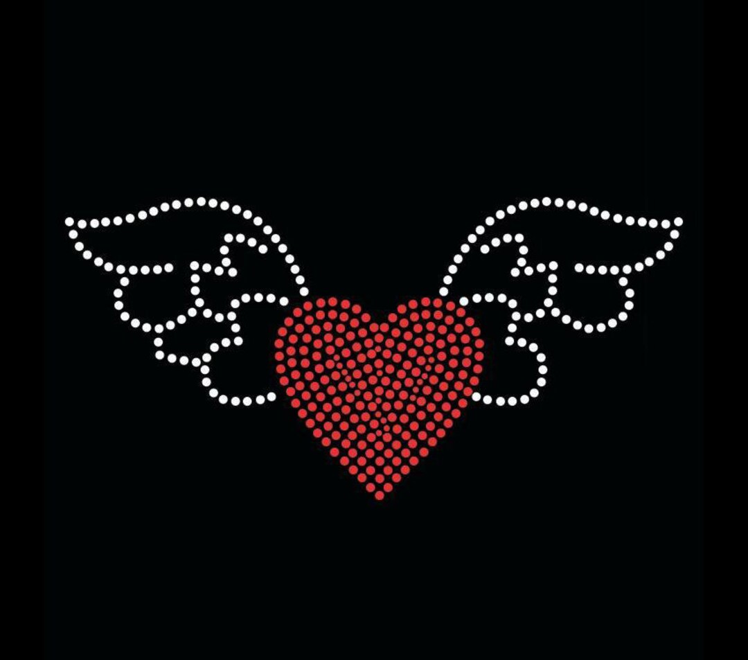 Heart Wing Rhinestone Transfer Bling Hot Fix Iron on Patch Motif Design ...