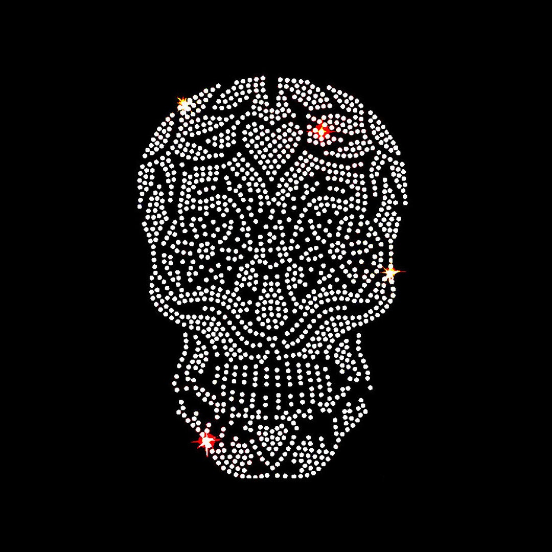 Skull Rhinestone Transfer Bling Hot Fix Iron on Patch Motif Design ...