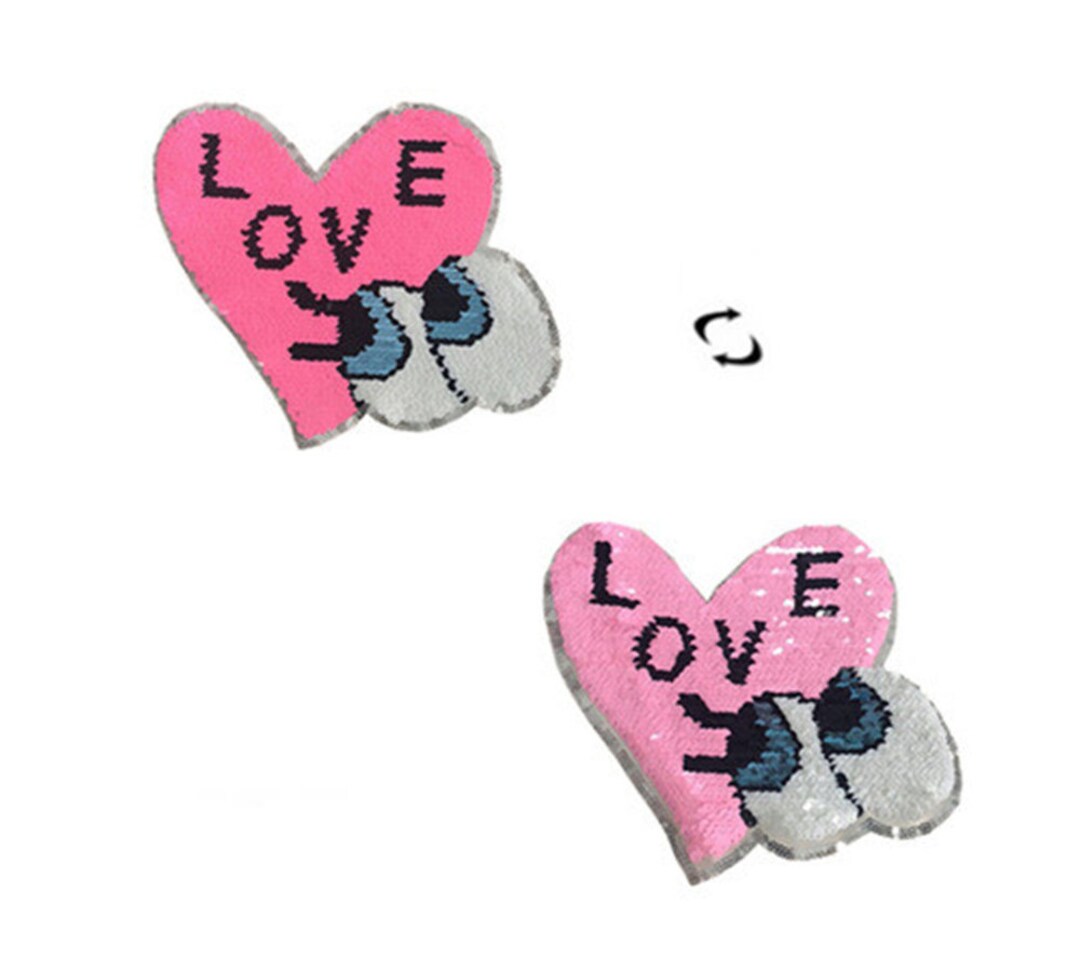 Heart Sequins Applique Reversible Sequin Patches Glitter Sew on Applique Cloth DIY Garment ...