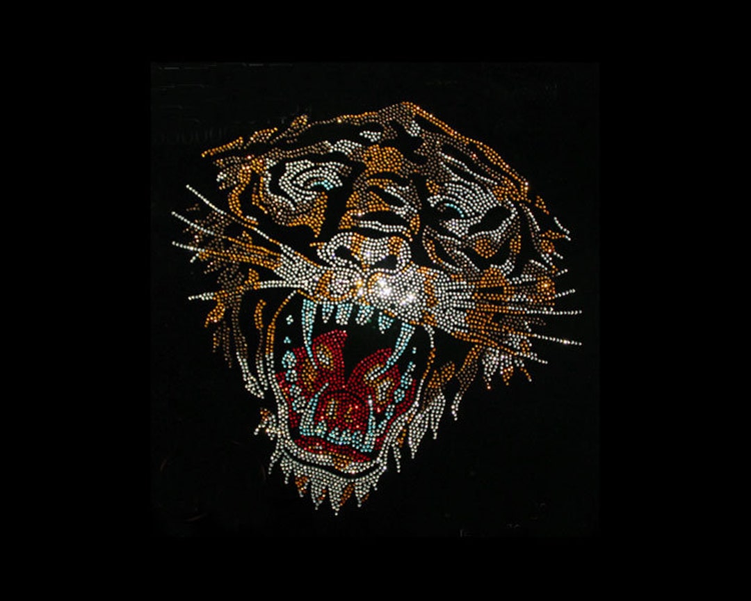 Tiger Rhinestone Transfer Bling Hot Fix Iron on Patch Motif Design ...