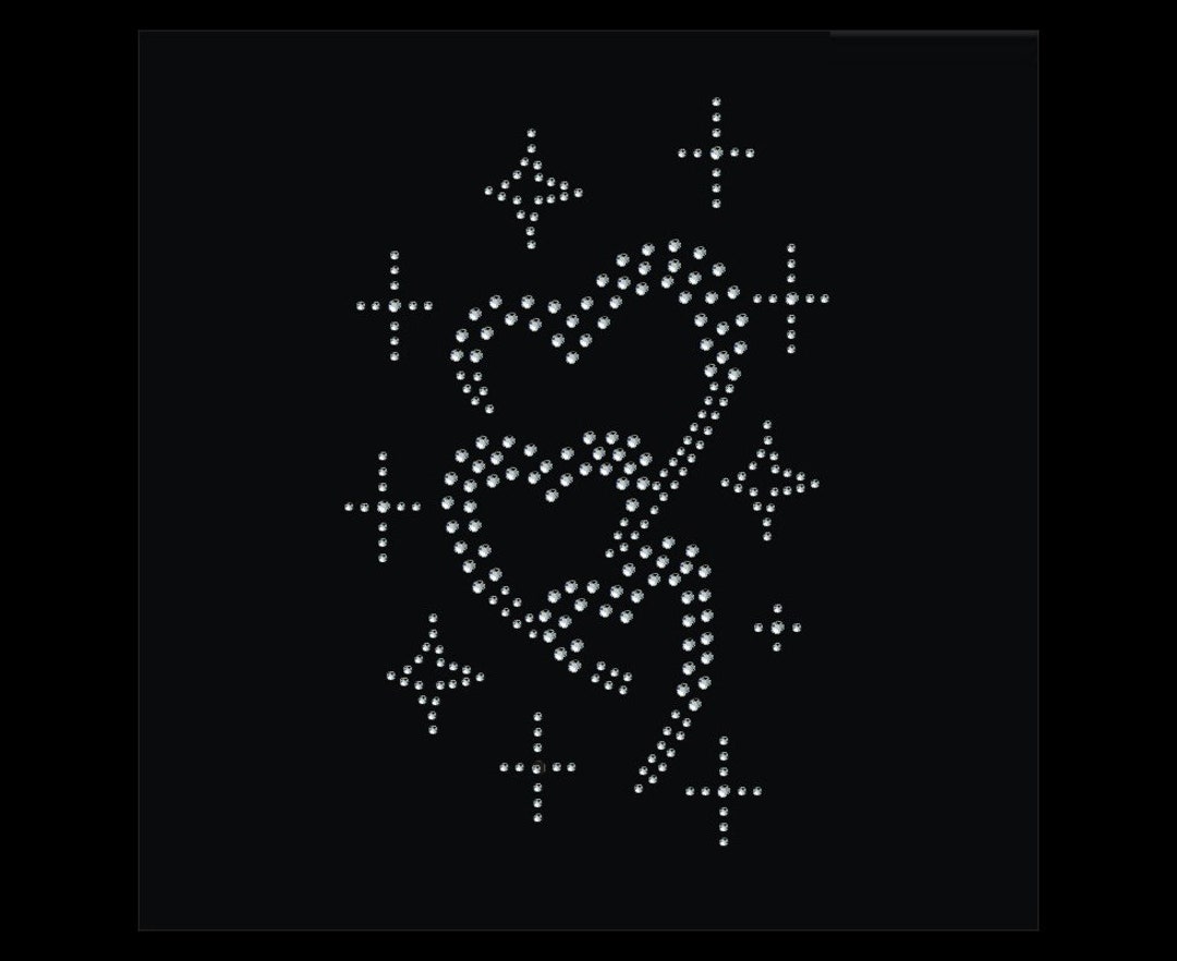 Heart Rhinestone Transfer Bling Hot Fix Iron on Patch Motif Design ...