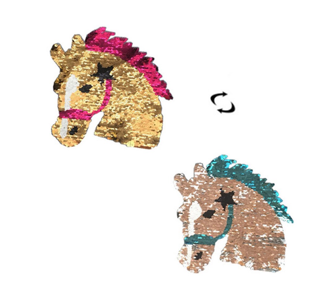 Horse Sequins Applique Reversible Sequin Patches Glitter Sew on Applique Cloth DIY Garment ...