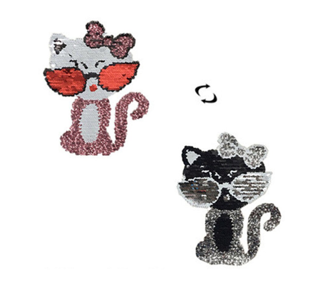 Cat Sequins Applique Reversible Sequin Patches Glitter Sew on - Etsy