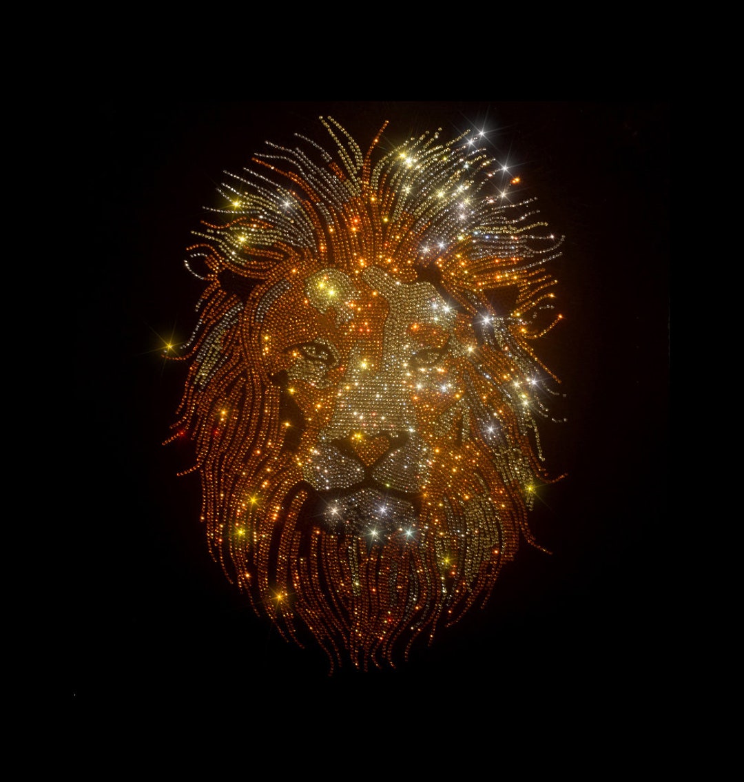 Lion Rhinestone Transfer Bling Hot Fix Iron on Patch Motif Design ...