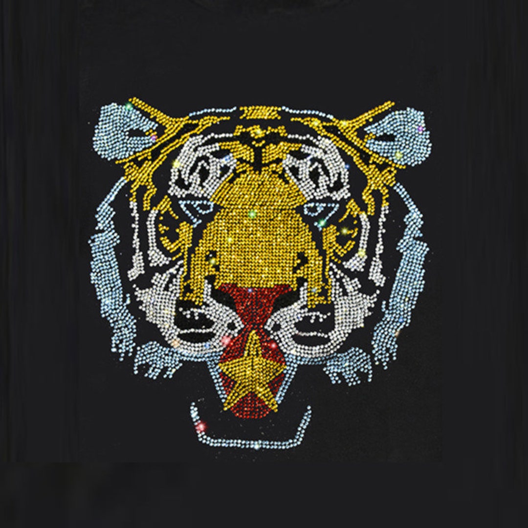 Tiger Rhinestone Transfer Bling Hot Fix Iron on Patch Motif Design ...