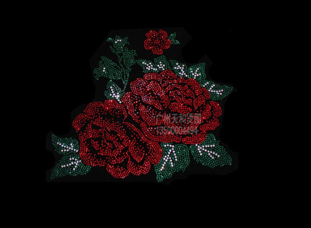 Rose Rhinestone Transfer Bling Hot Fix Iron on Patch Motif Design ...