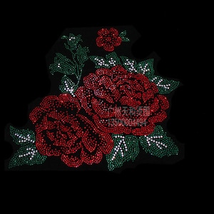 Rose Rhinestone Transfer Bling Hot Fix Iron on Patch Motif Design ...